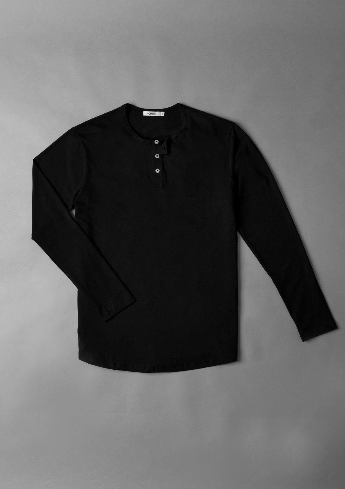 Pima long sleeve Henley - Black – Acapella Chile